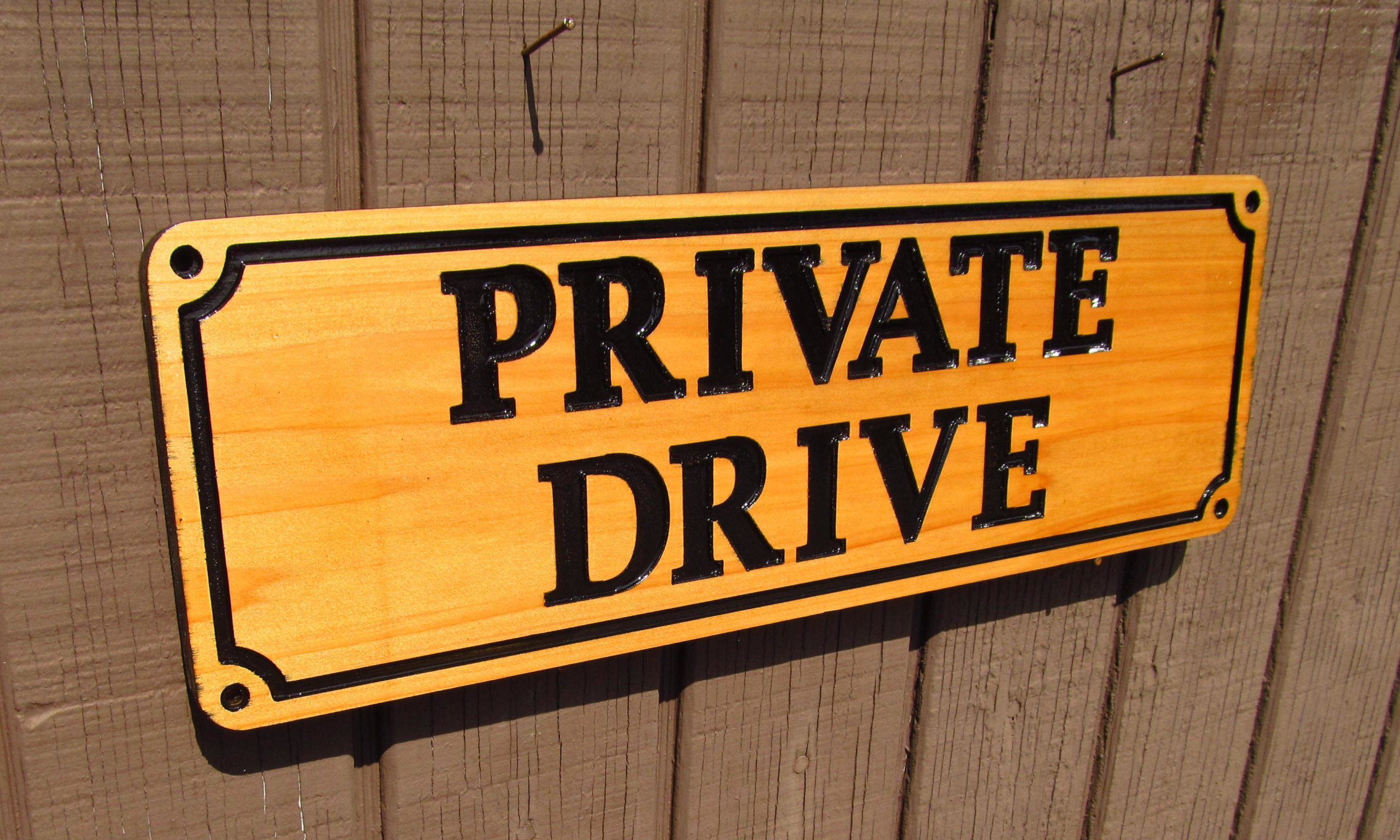 Private Drive Carved Cedar Wood Sign - Custom Signs