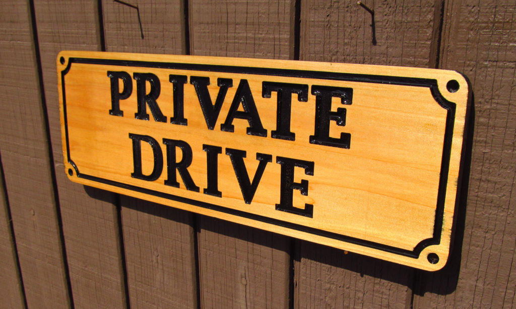 Private Drive Carved Cedar Wood Sign - Custom Signs
